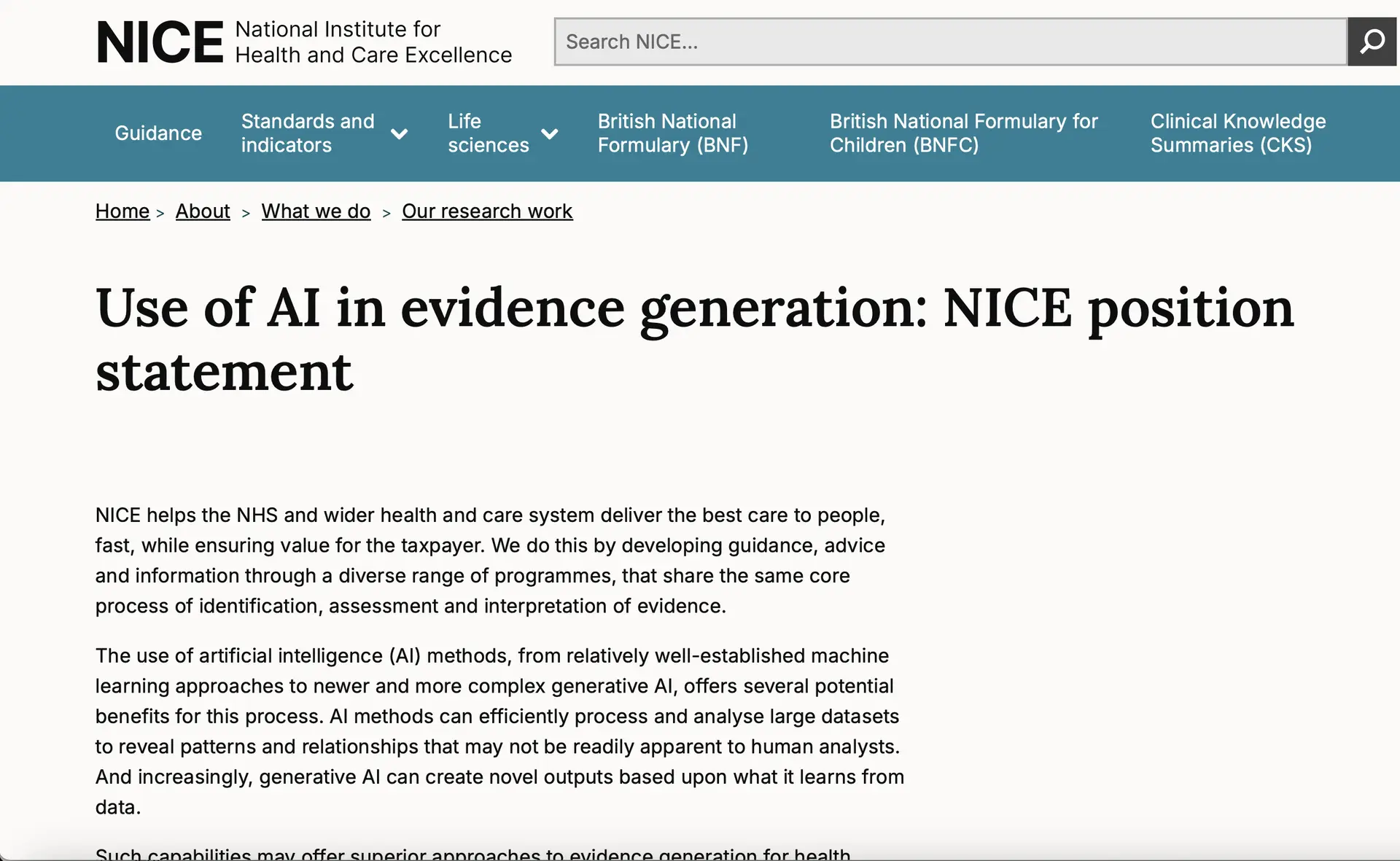 Compliance with NICE Position on AI Use for Evidence Synthesis
